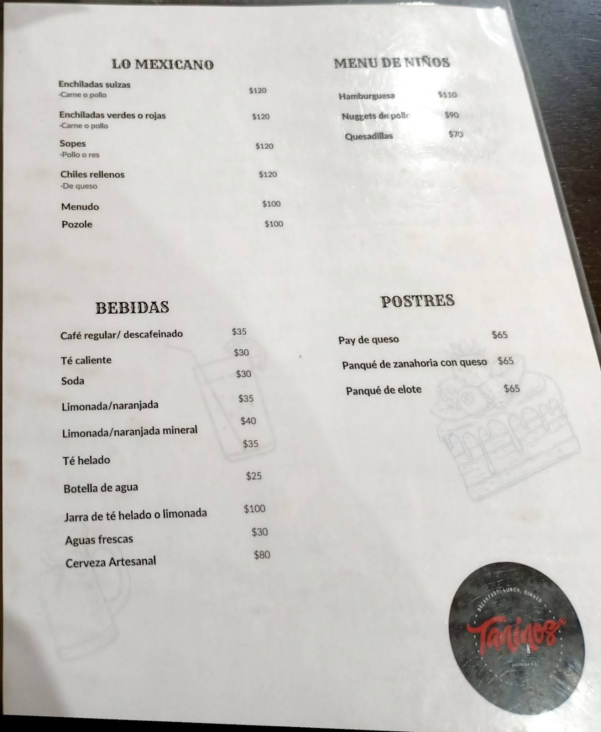 Menu at Taninos Restaurante, Ensenada