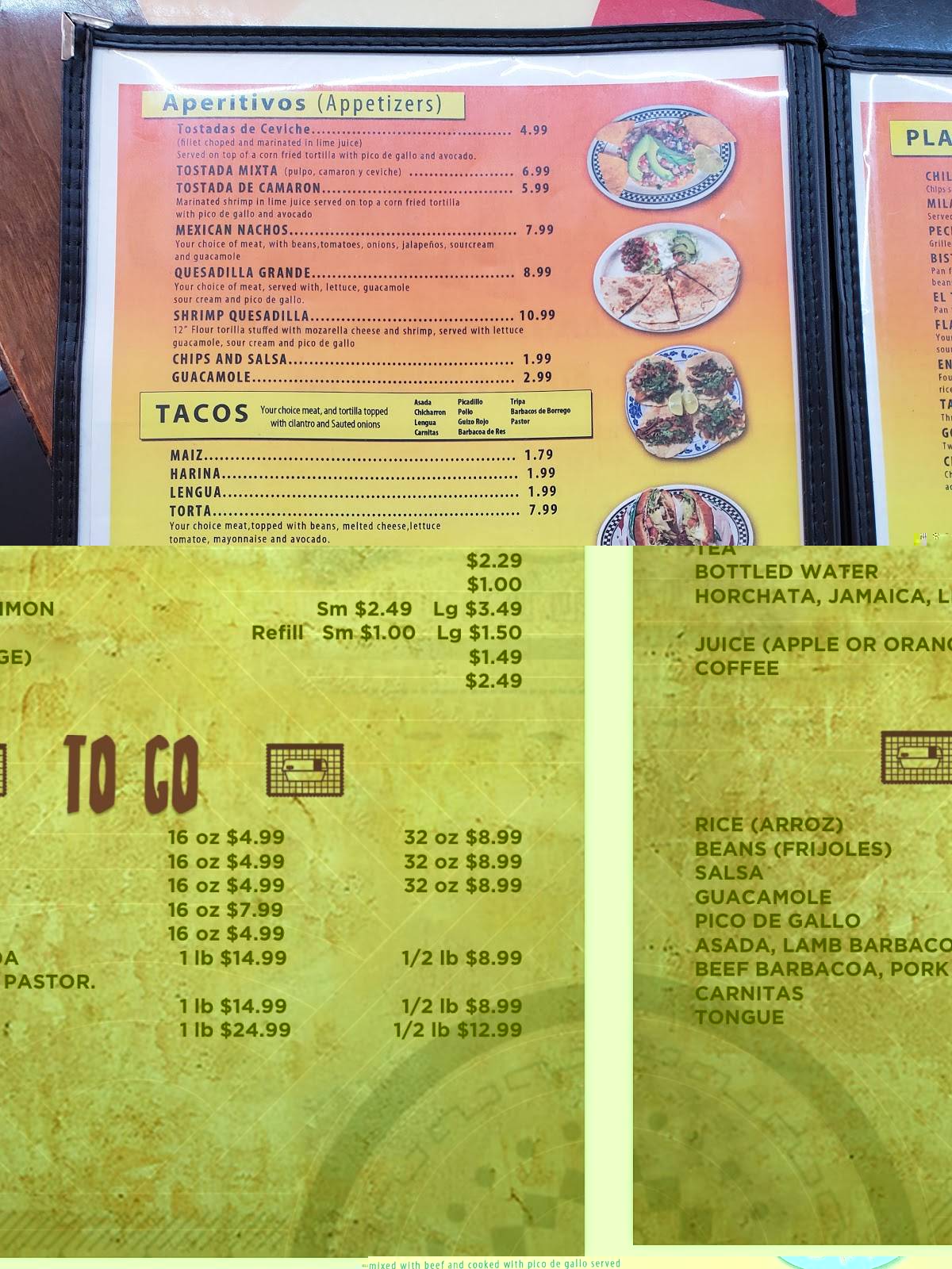 Menu at Taqueria El Toro restaurant, Haltom City, E Belknap St