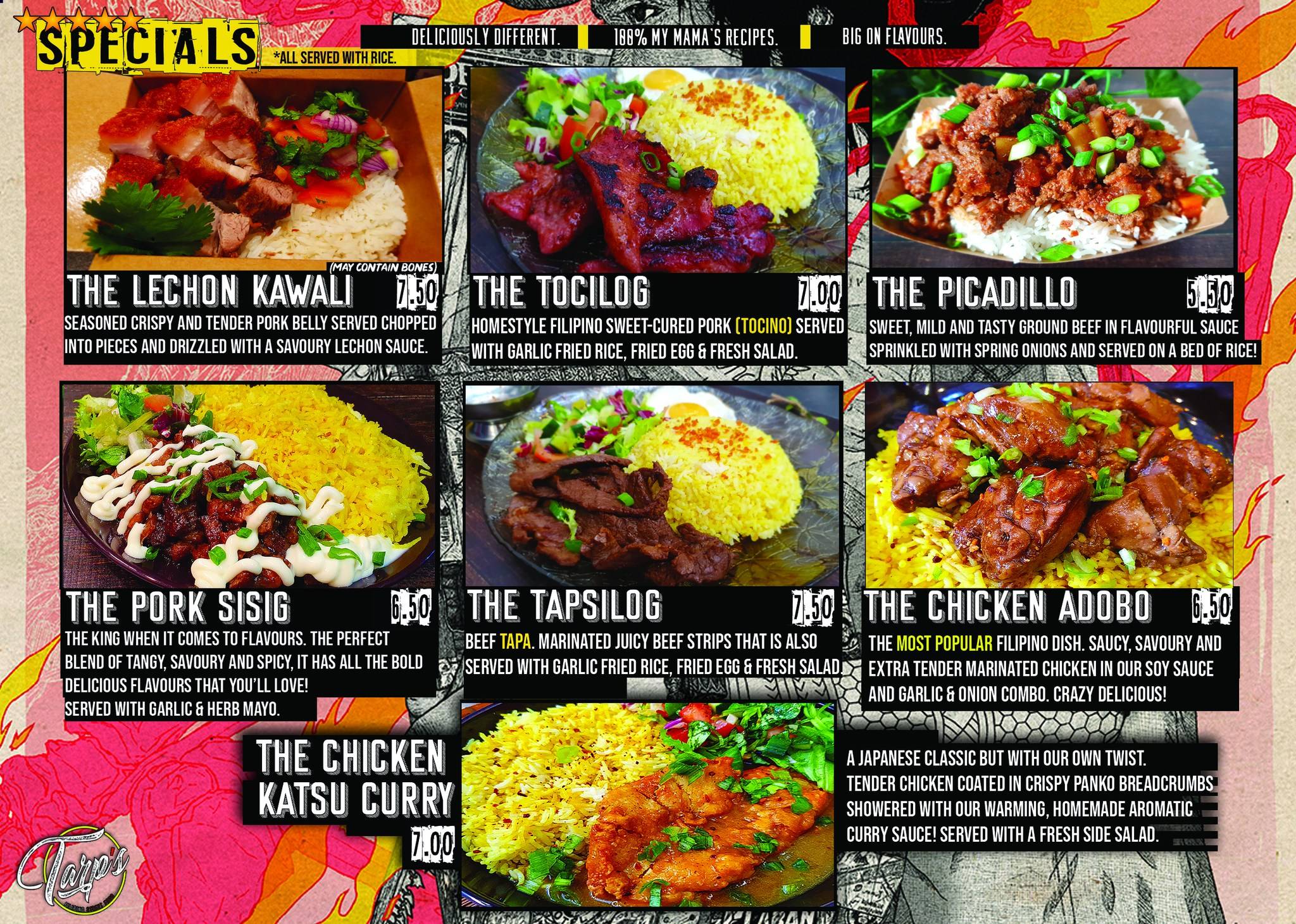Menu at Tarp's Filipino Fusion Street Food restaurant, Ashton-under-Lyne