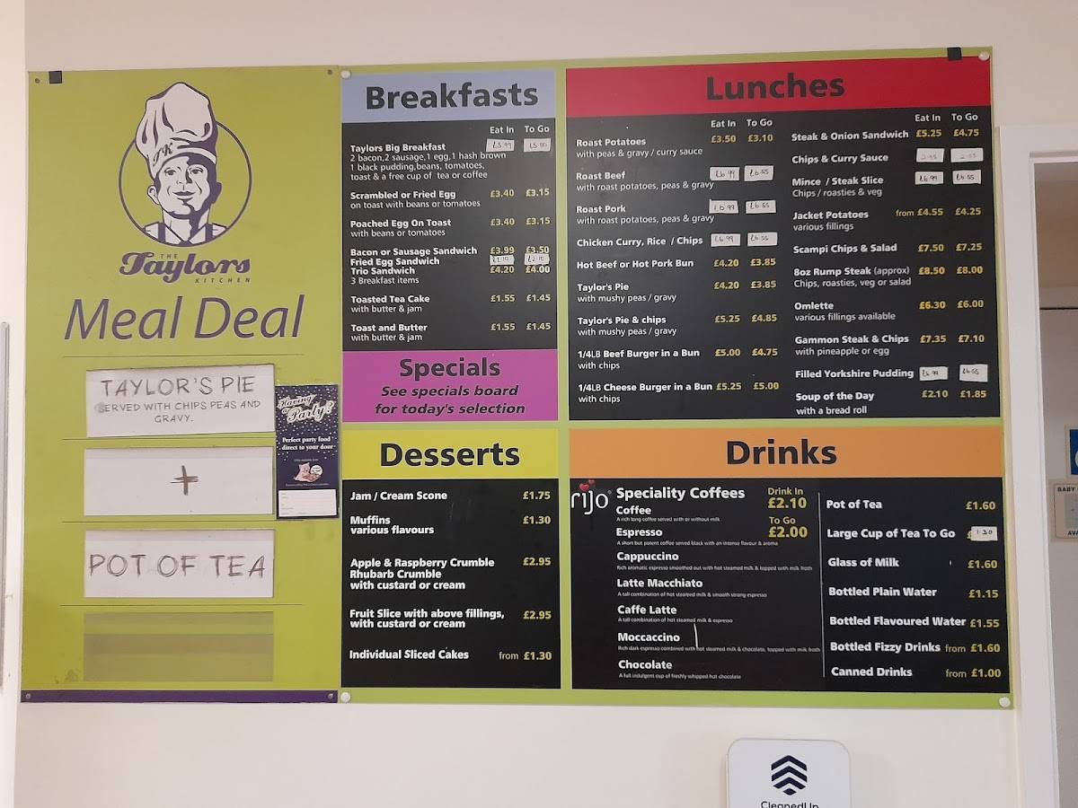 Menu at Taylor's Cafe, Darlington