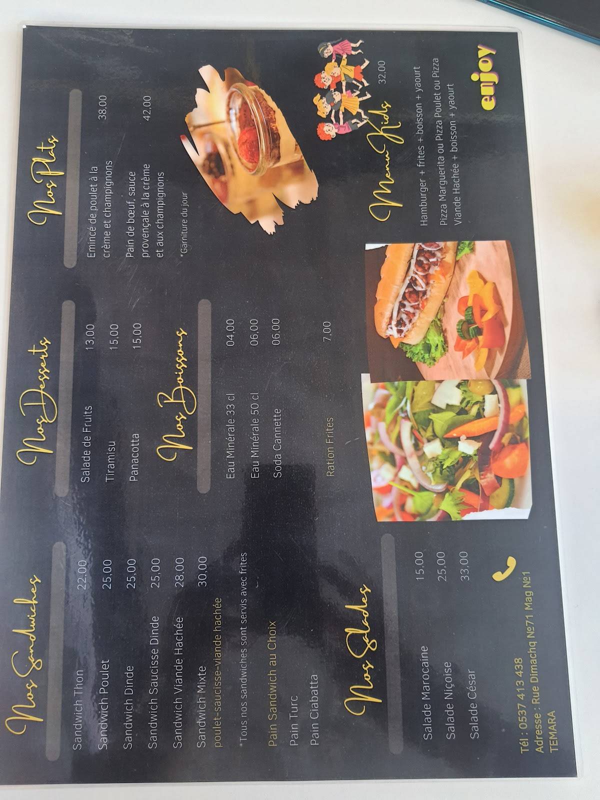 Menu au Every Day restaurant, Temara