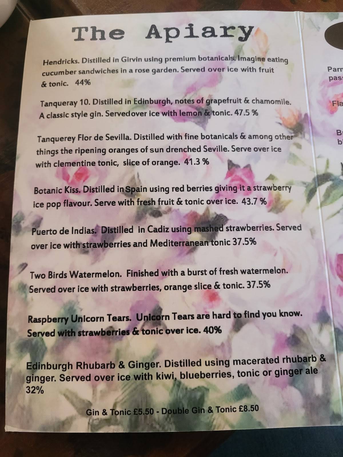 Menu at The Apiary at Castle Donington cafe, Castle Donington