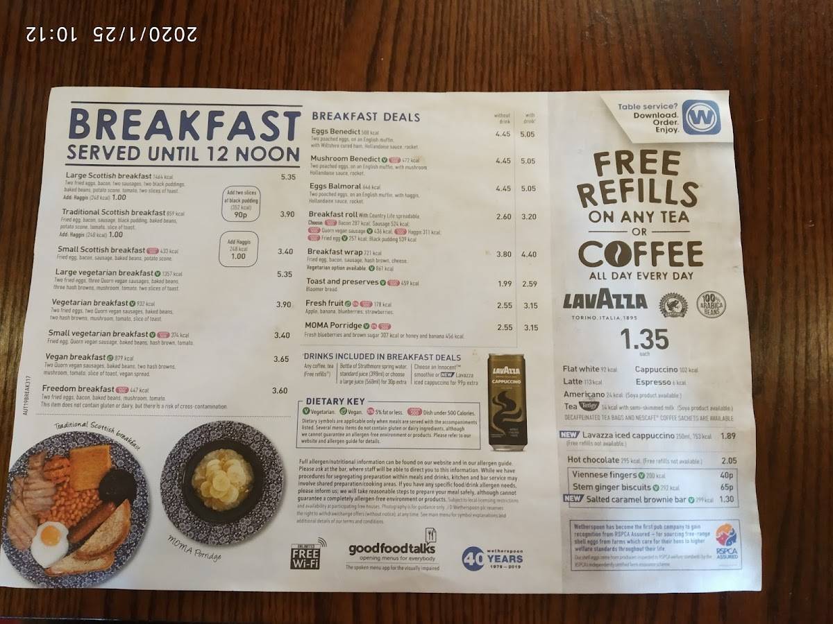 Menu at The Archibald Simpson - JD Wetherspoon pub & bar, Aberdeen, 5 ...