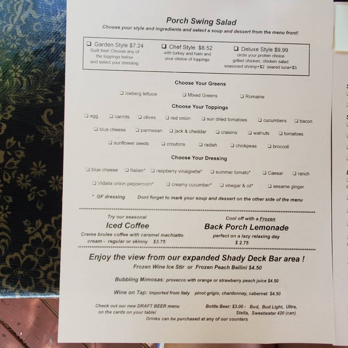Menu at The Back Porch Restaurant, Lake Alfred, 115 Co Rd 557A