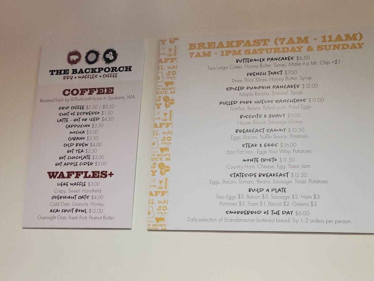 Menu at The Backporch BBQ, Roundup