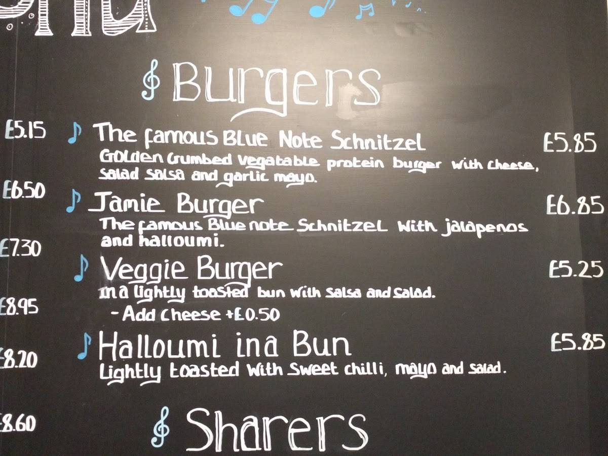 Menu at The Blue Note Cafe, Glastonbury