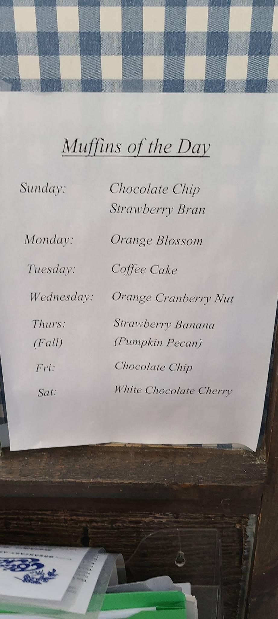Menu at The Blueberry Muffin restaurant, Indialantic
