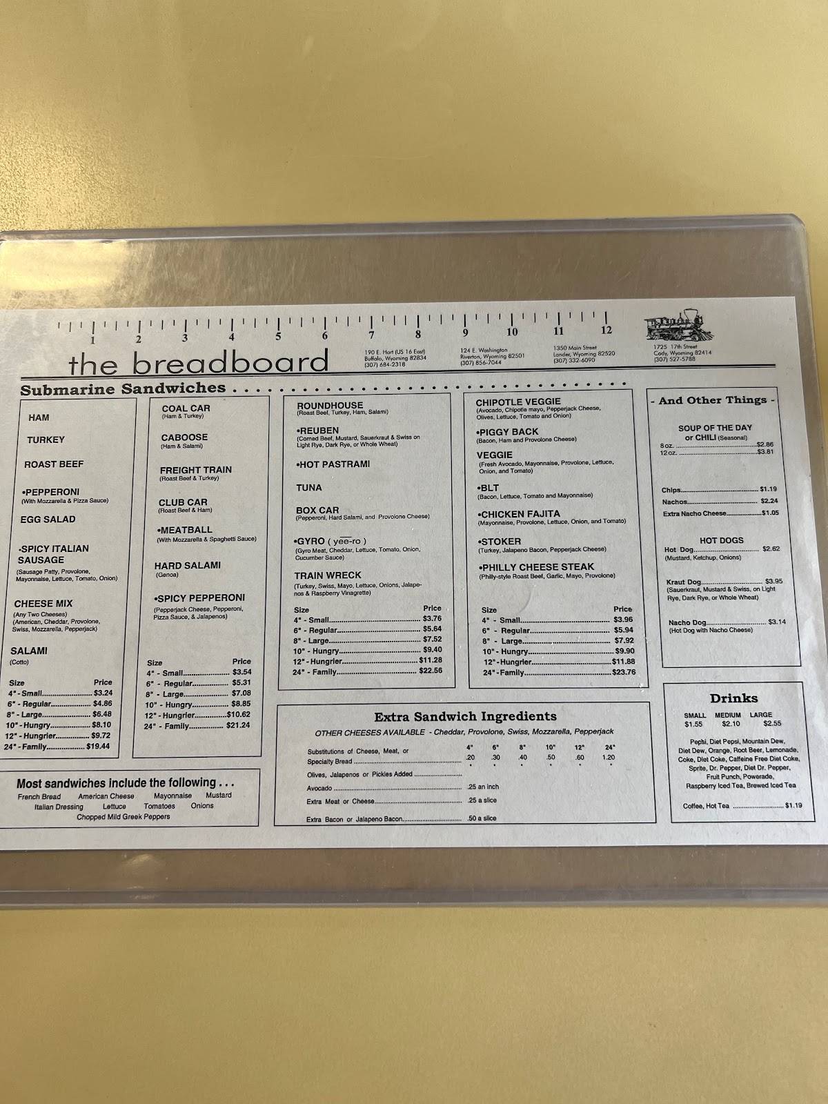 Menu at The Breadboard fast food, Buffalo