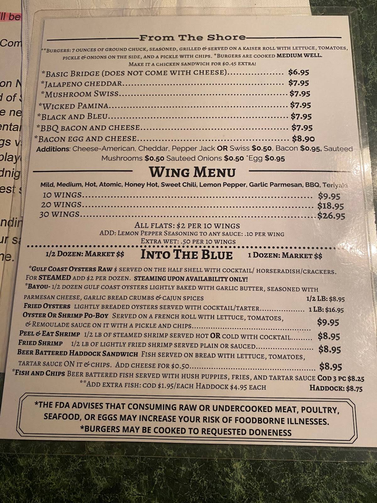 Menu at The Bridge Grill and Oyster Bar, Stockbridge