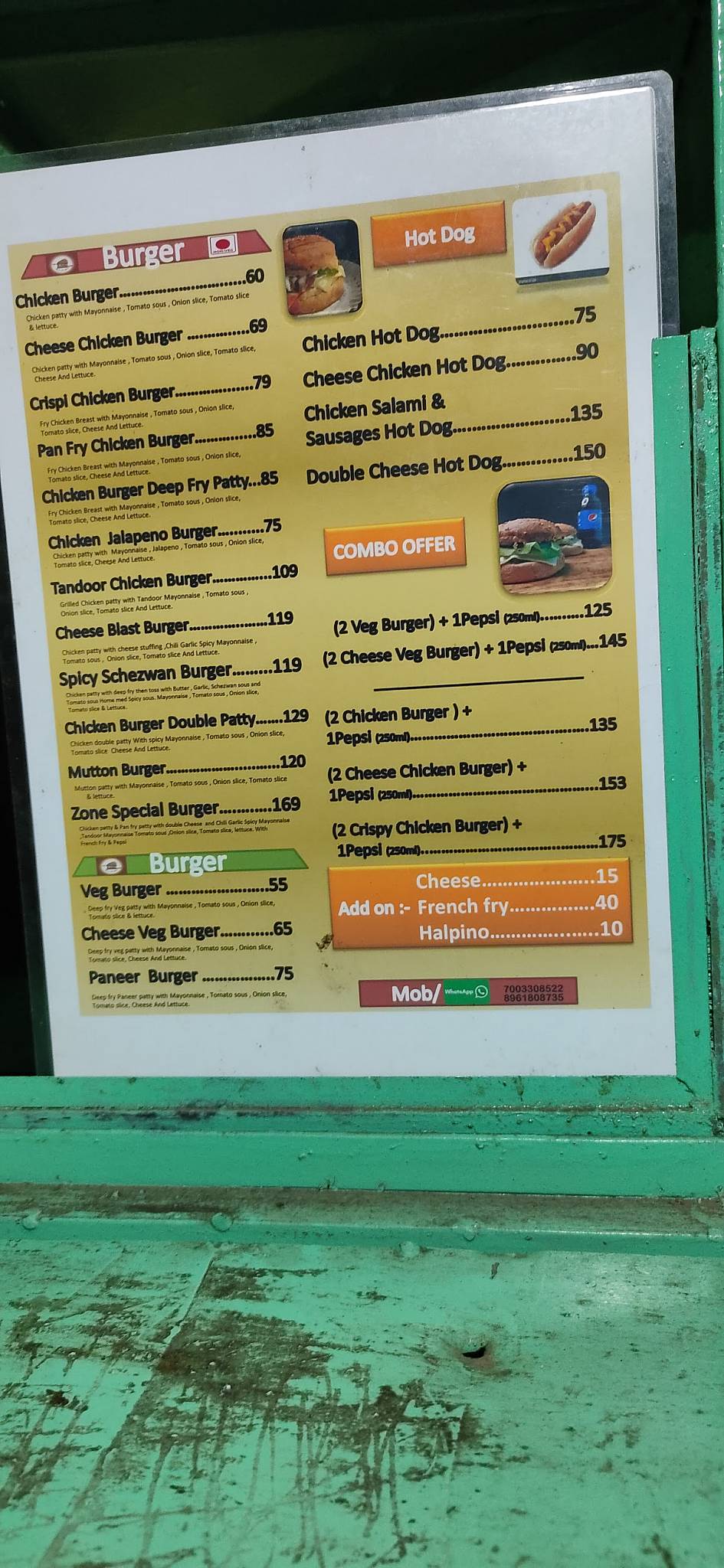 Menu at The Burger Zone, Baruipur
