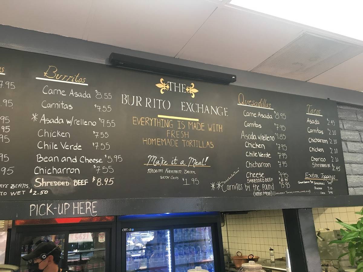 Menu at The Burrito Exchange restaurant, Pico Rivera