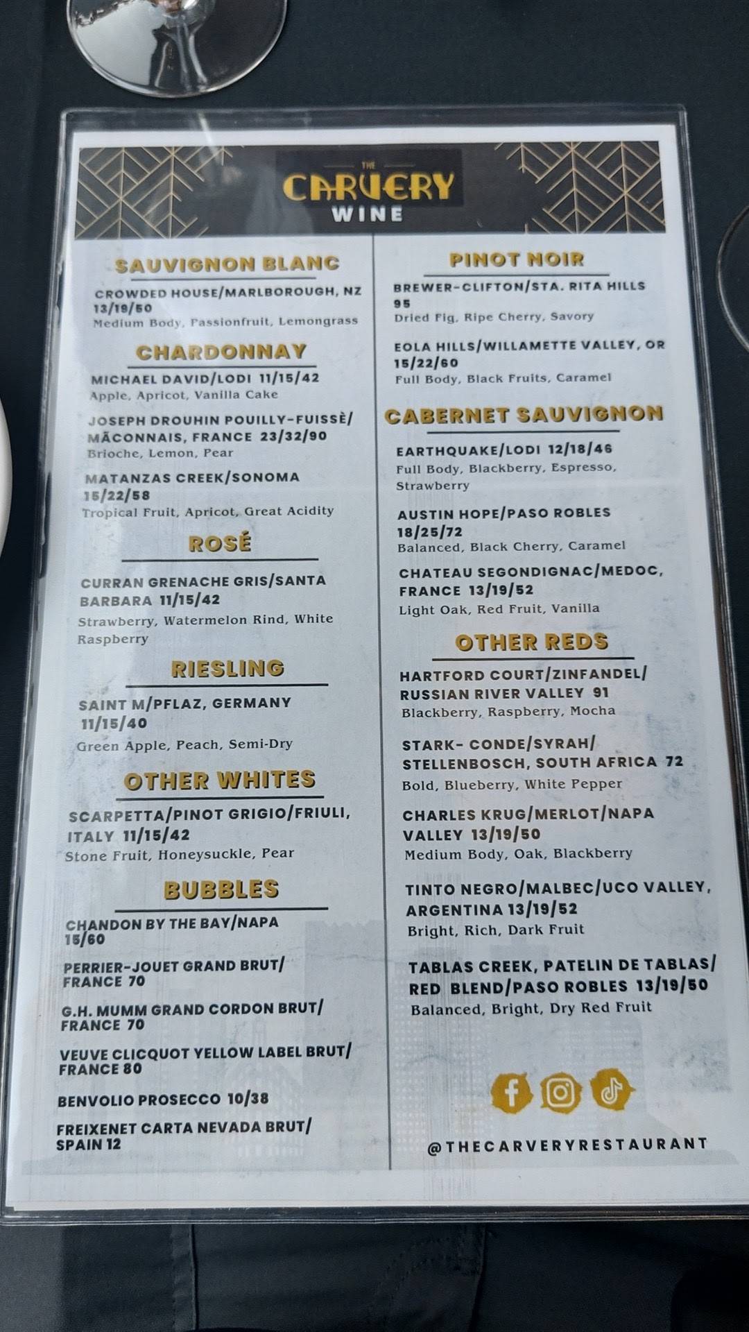 Menu at The Carvery Restaurant, Long Beach