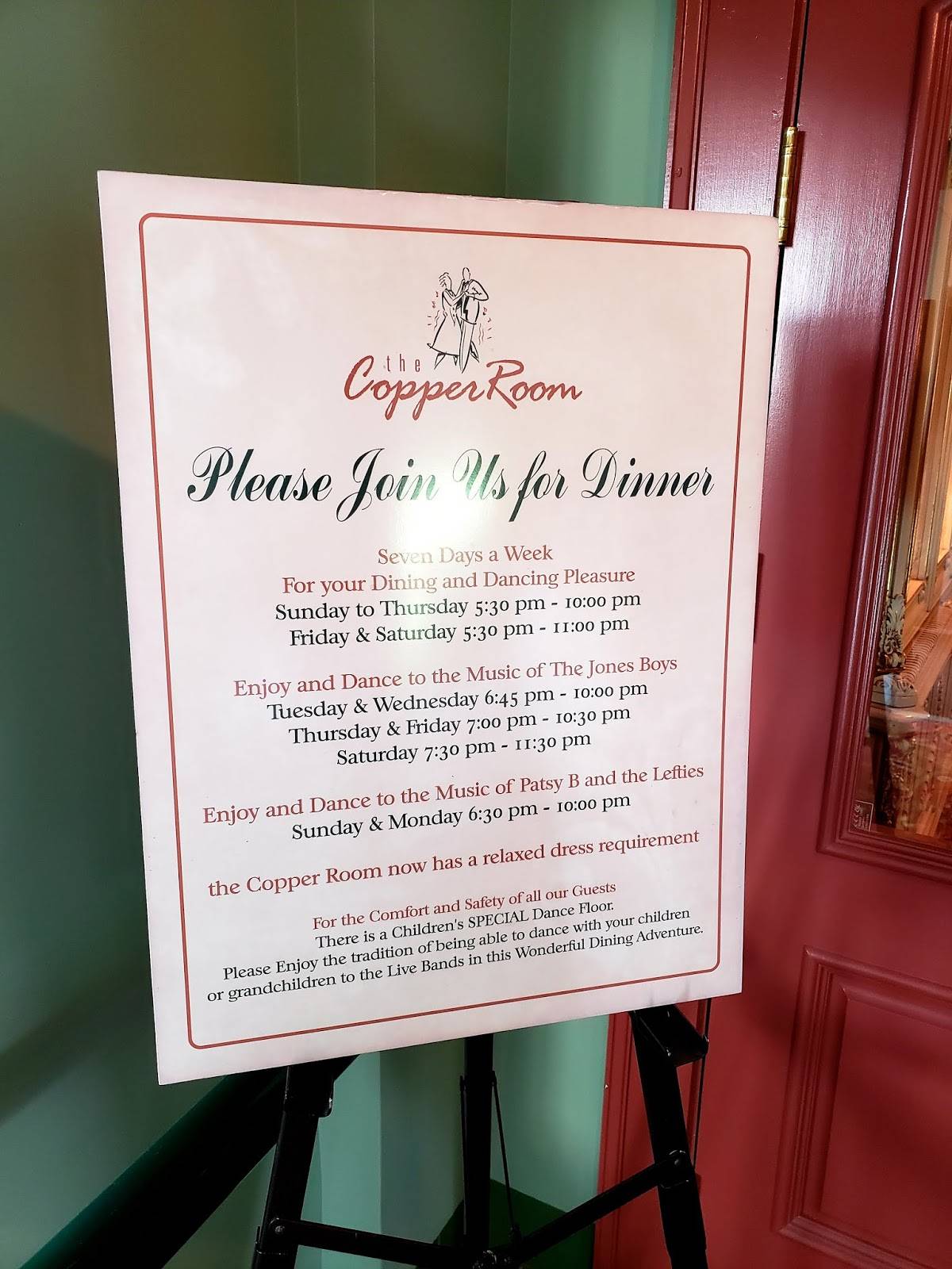 Menu at The Copper Room restaurant, Harrison Hot Springs