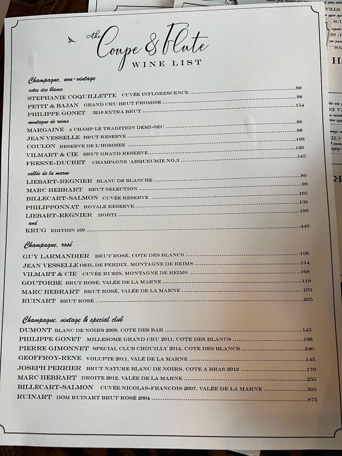 Menu at The Coupe & Flute pub & bar, Seattle