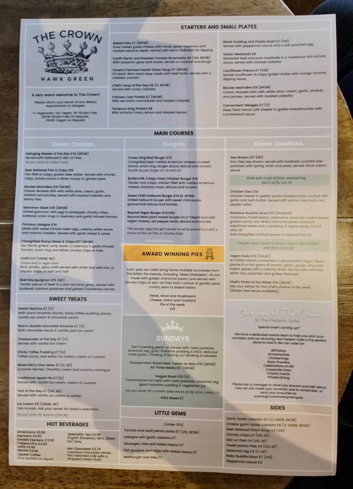Menu at The Crown Hawk Green pub & bar, Stockport, 1 Hawk Green Rd