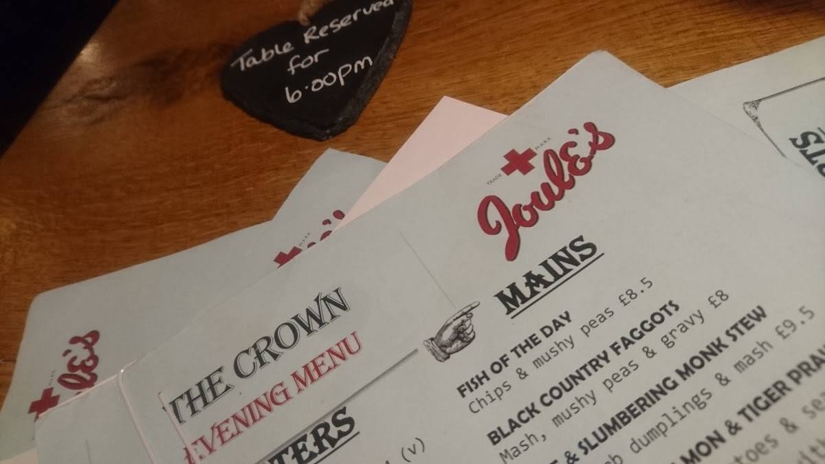 Menu at The Crown Joules, Codsall pub & bar, Wolverhampton, 1 Wood Rd