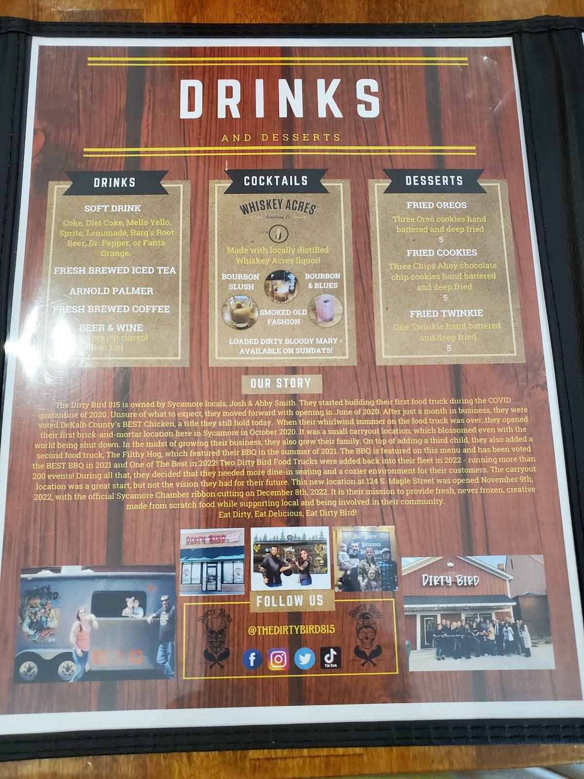 Menu at The Dirty Bird restaurant, Sycamore