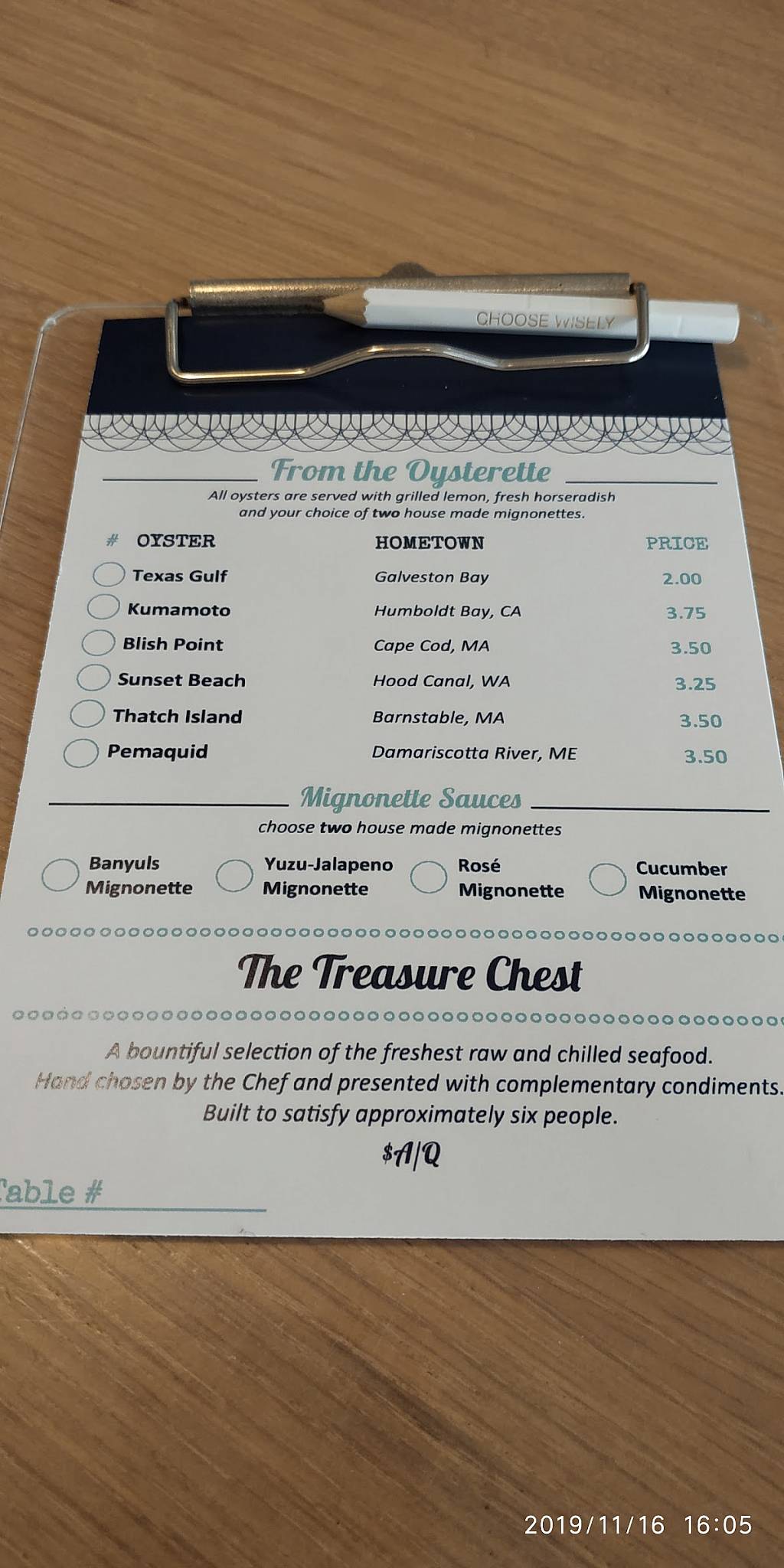 Menu at The Drake restaurant, Oklahoma City