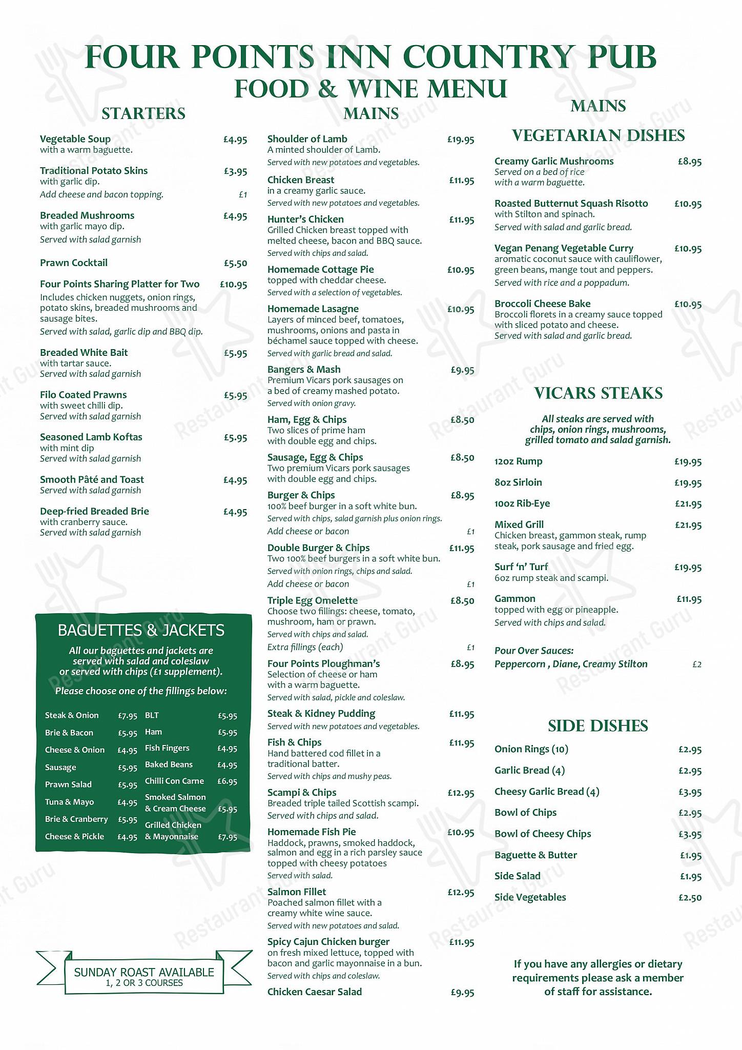 Menu at The Four Points pub & bar, Aldworth