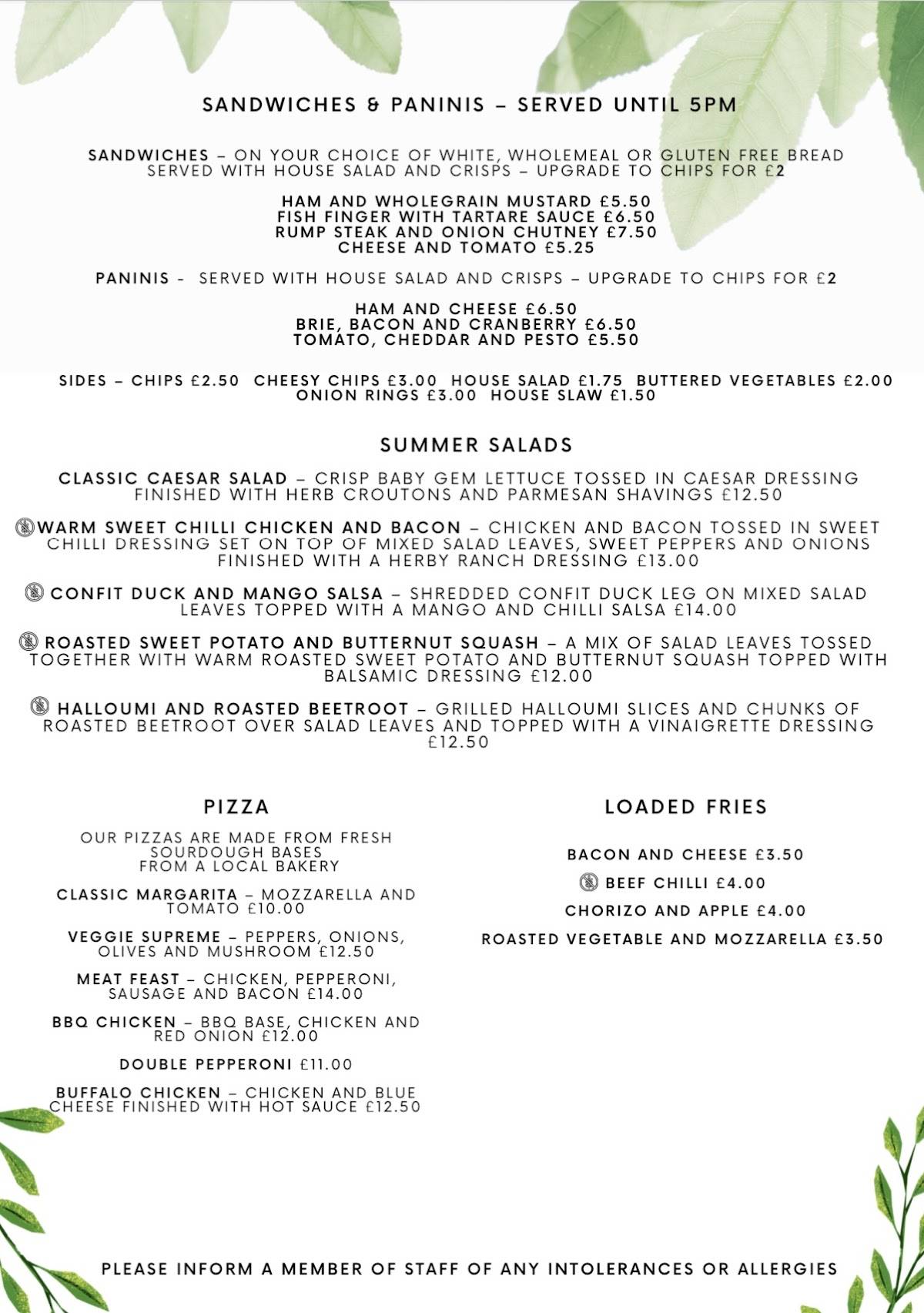Menu at The Fox & Hounds pub & bar, Bredon