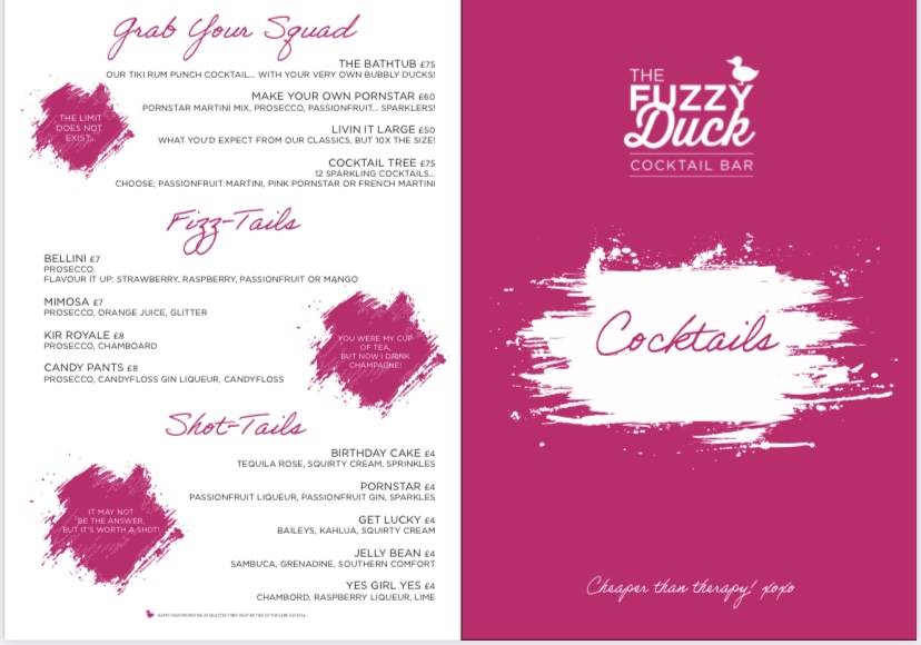 Menu at The Fuzzy Duck Cocktail Bar & Gastro Kitchen, Nuneaton, 121 ...