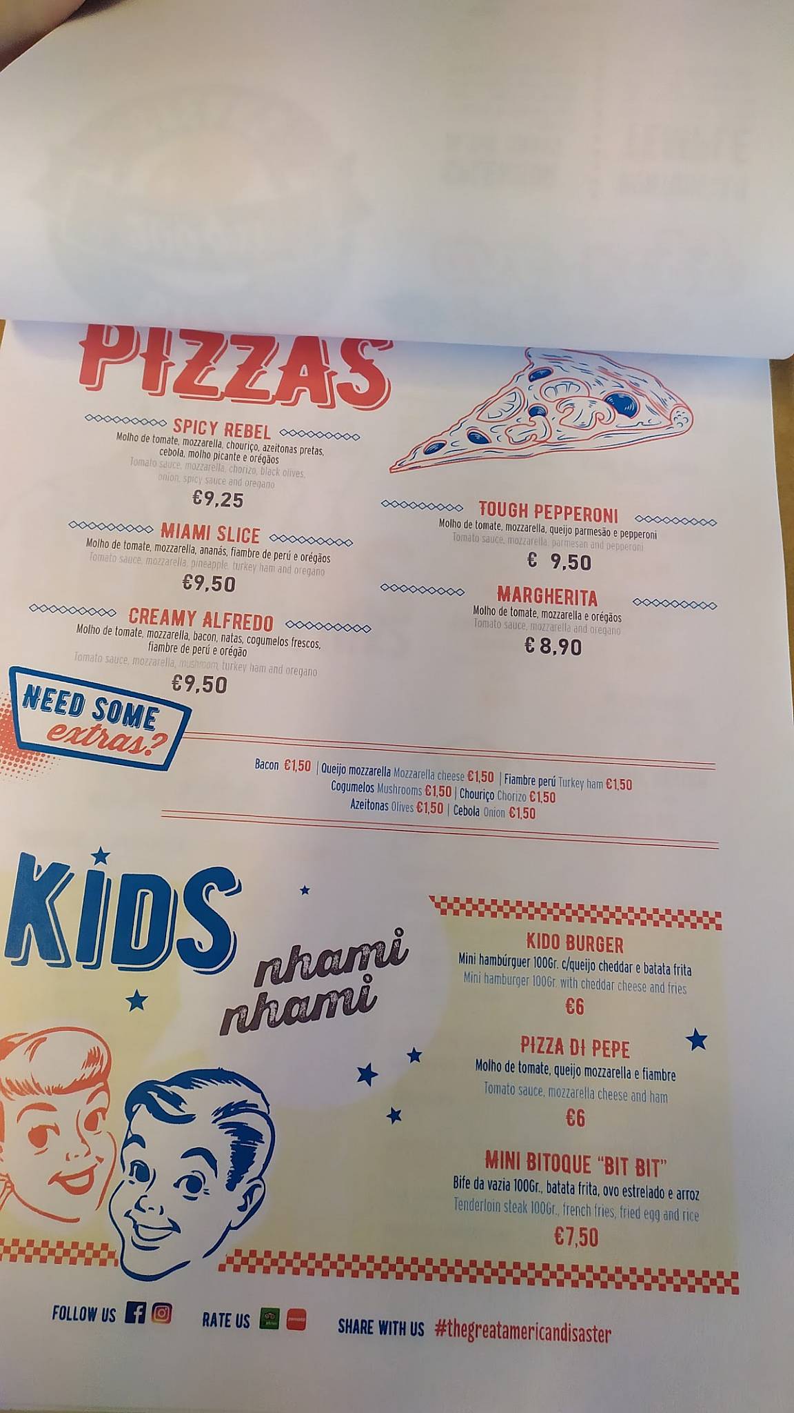 Menu at The Great American Disaster pub & bar, Lisbon