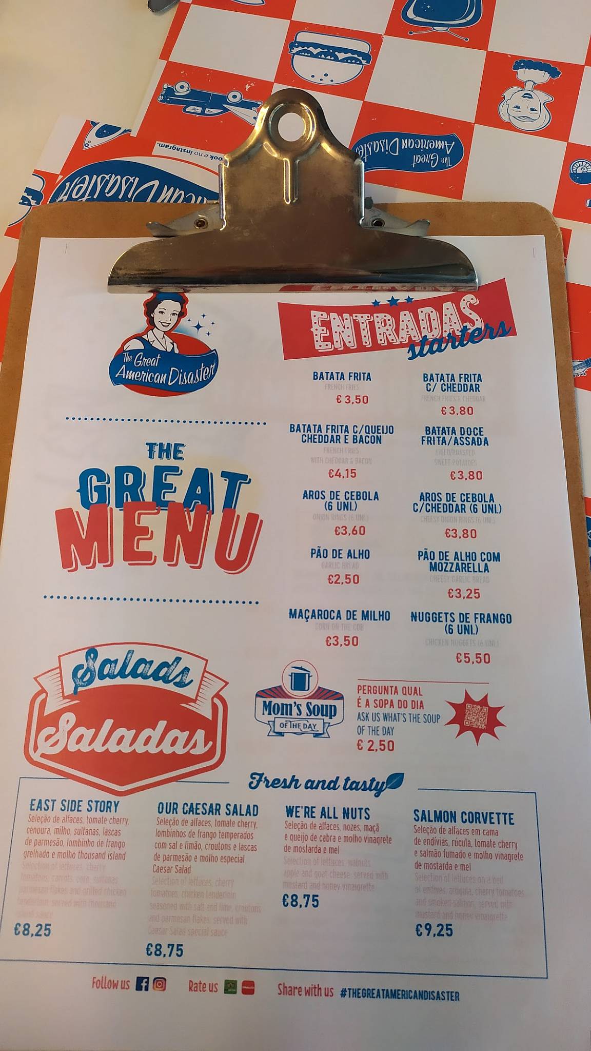 Menu em The Great American Disaster pub & Bar, Lisboa