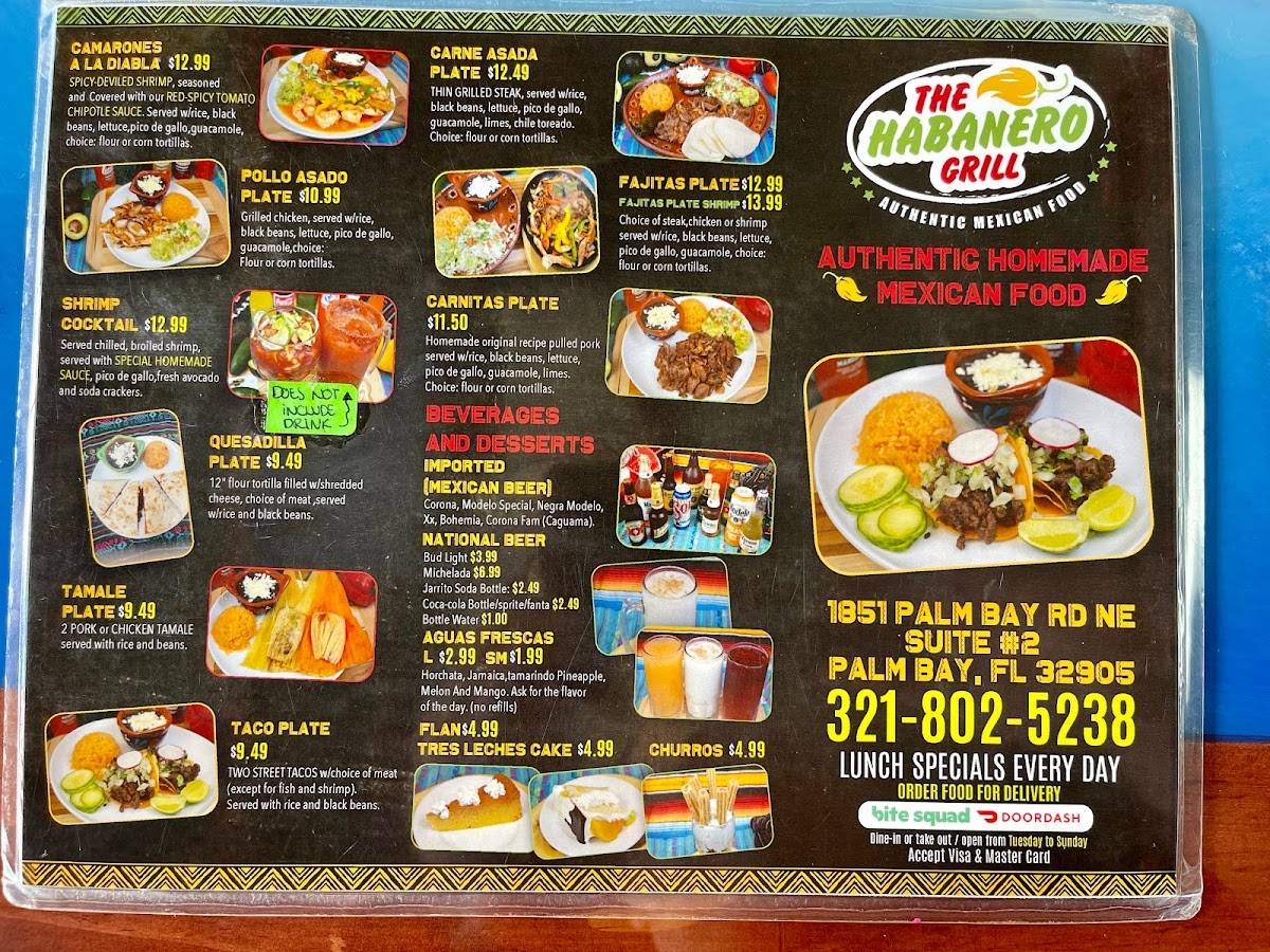 Menu at The Habanero Grill restaurant, Palm Bay, Palm Bay Rd NE Site #2