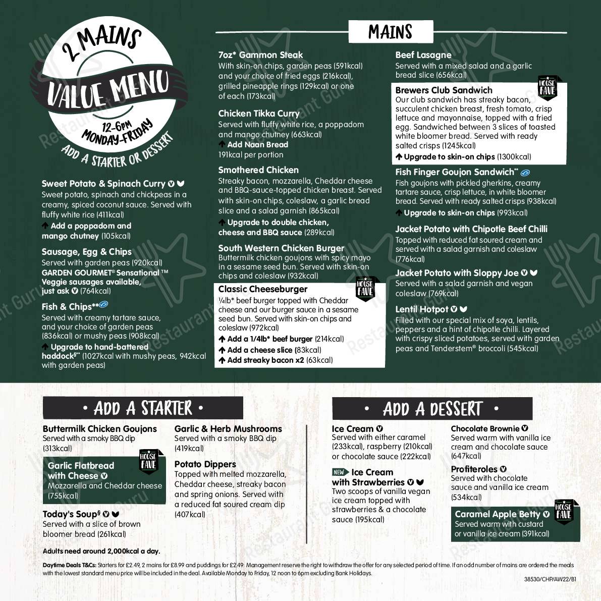 Menu at The Highwayman Cookhouse + Pub, Eaton Socon