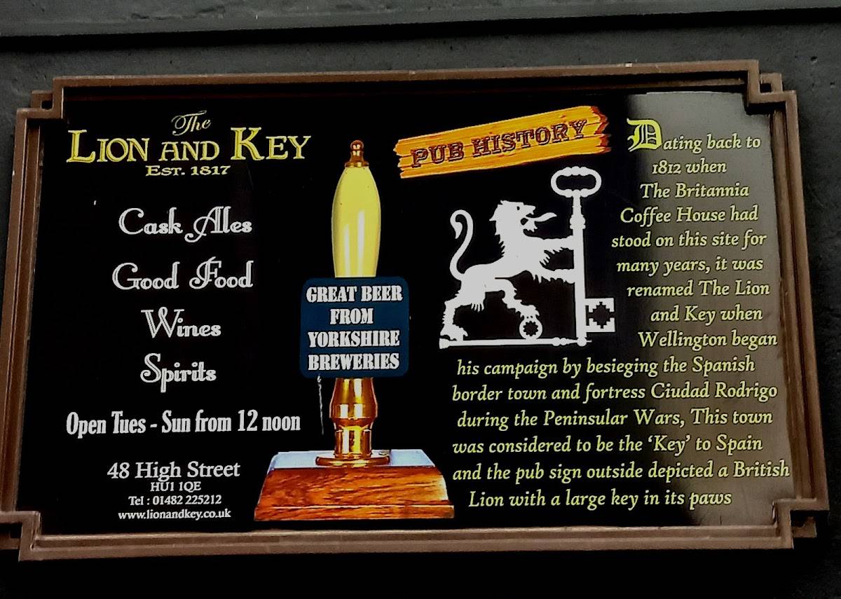 Menu at The Lion & Key pub & bar, Hull