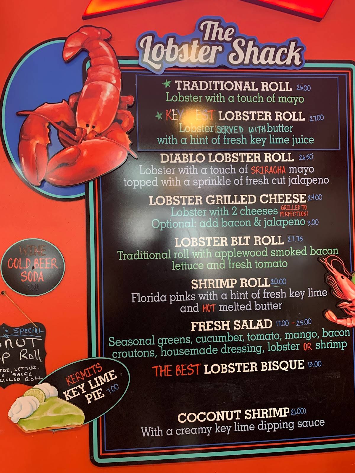 Menu at Lobster Shack Key West restaurant, Key West, 507 South St