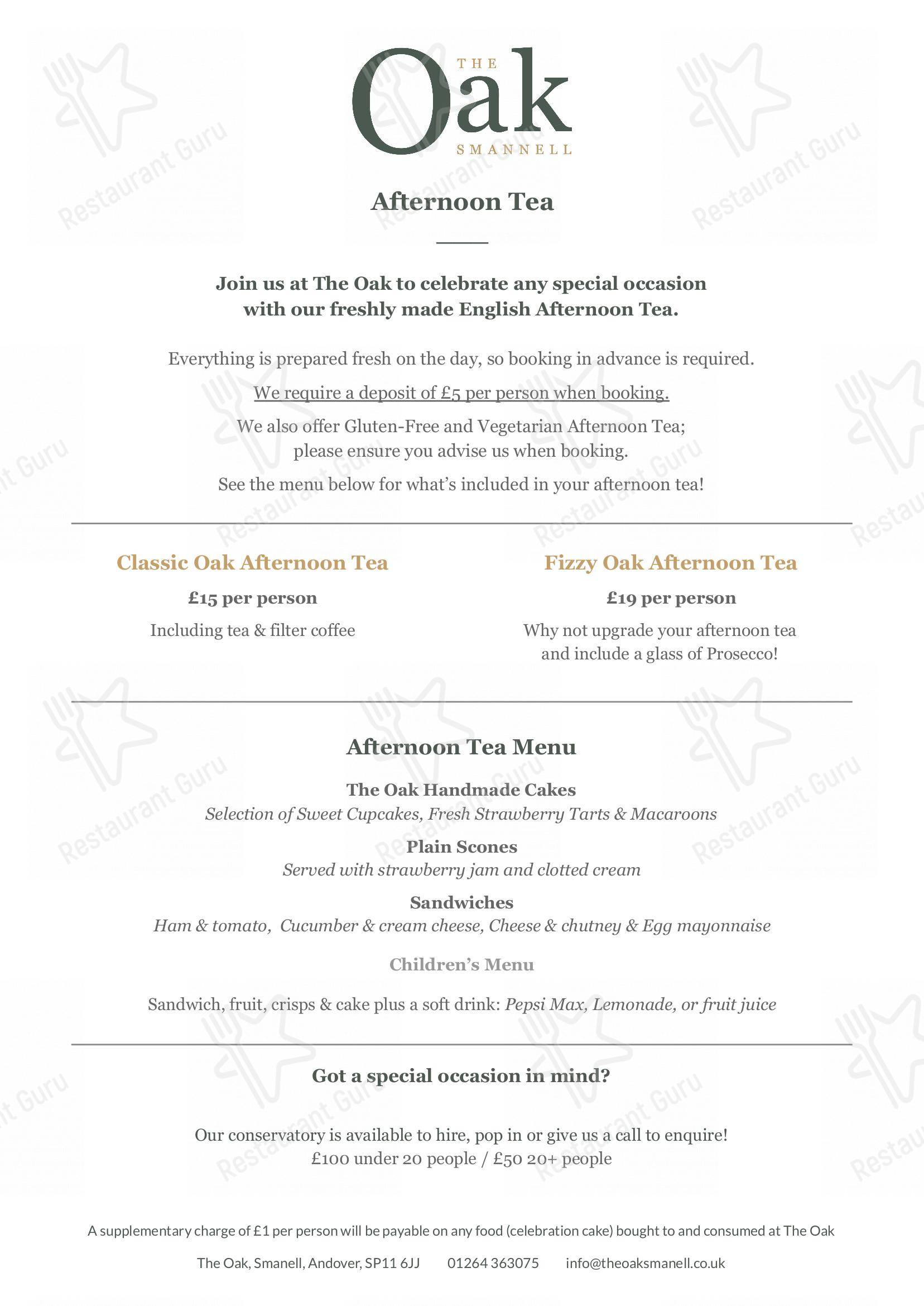Menu at The Oak pub & bar, Andover