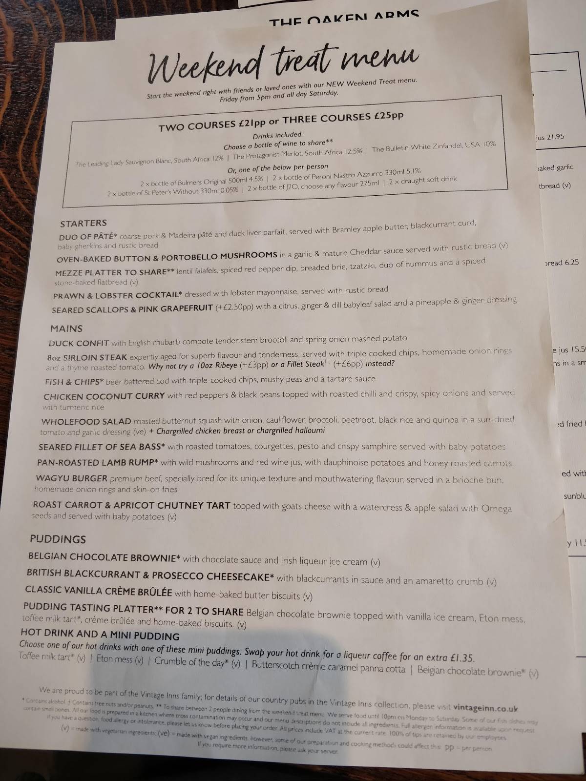 Menu at The Oaken Arms pub & bar, Wolverhampton