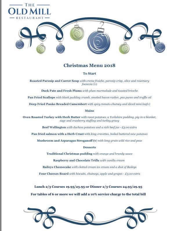 Menu at The Old Mill Restaurant, Southampton