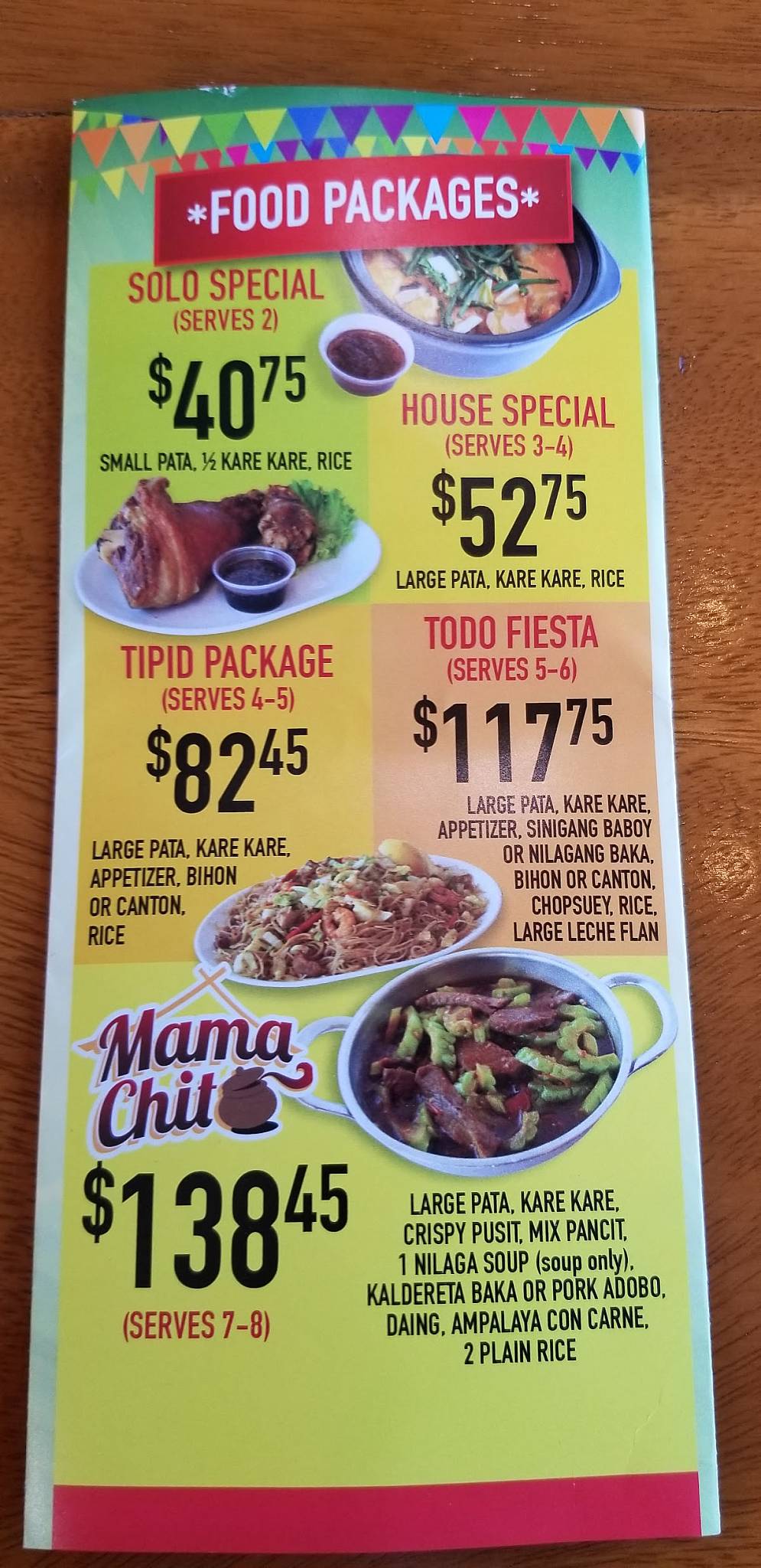 Menu at The Original Barrio Fiesta Of Manila, Anaheim