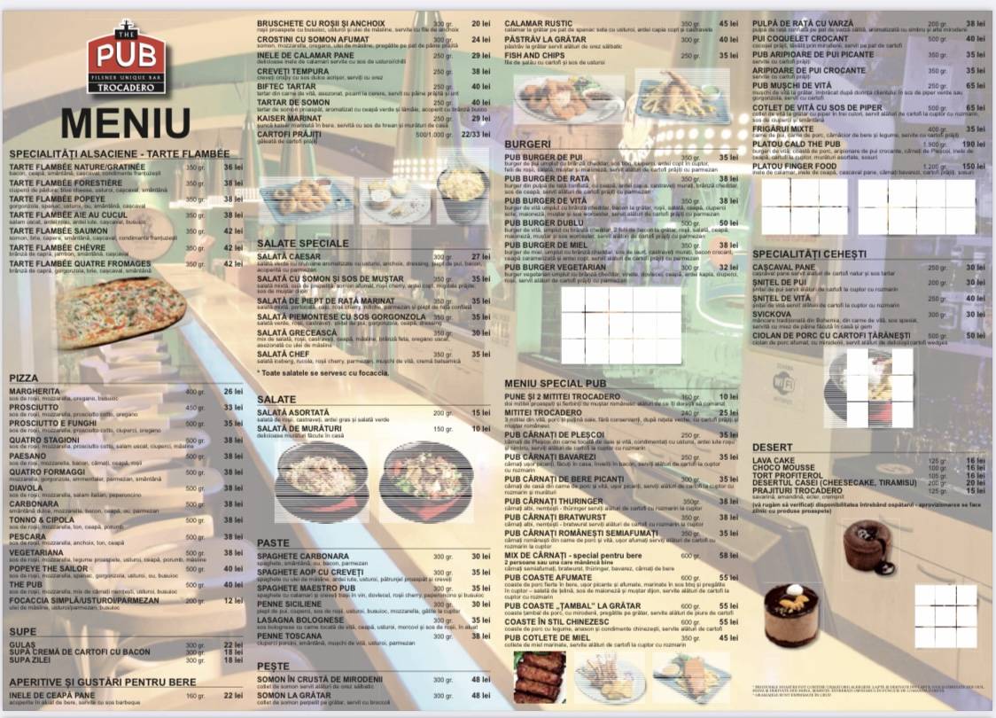 Menu at The PUB Bucharest, Bucharest