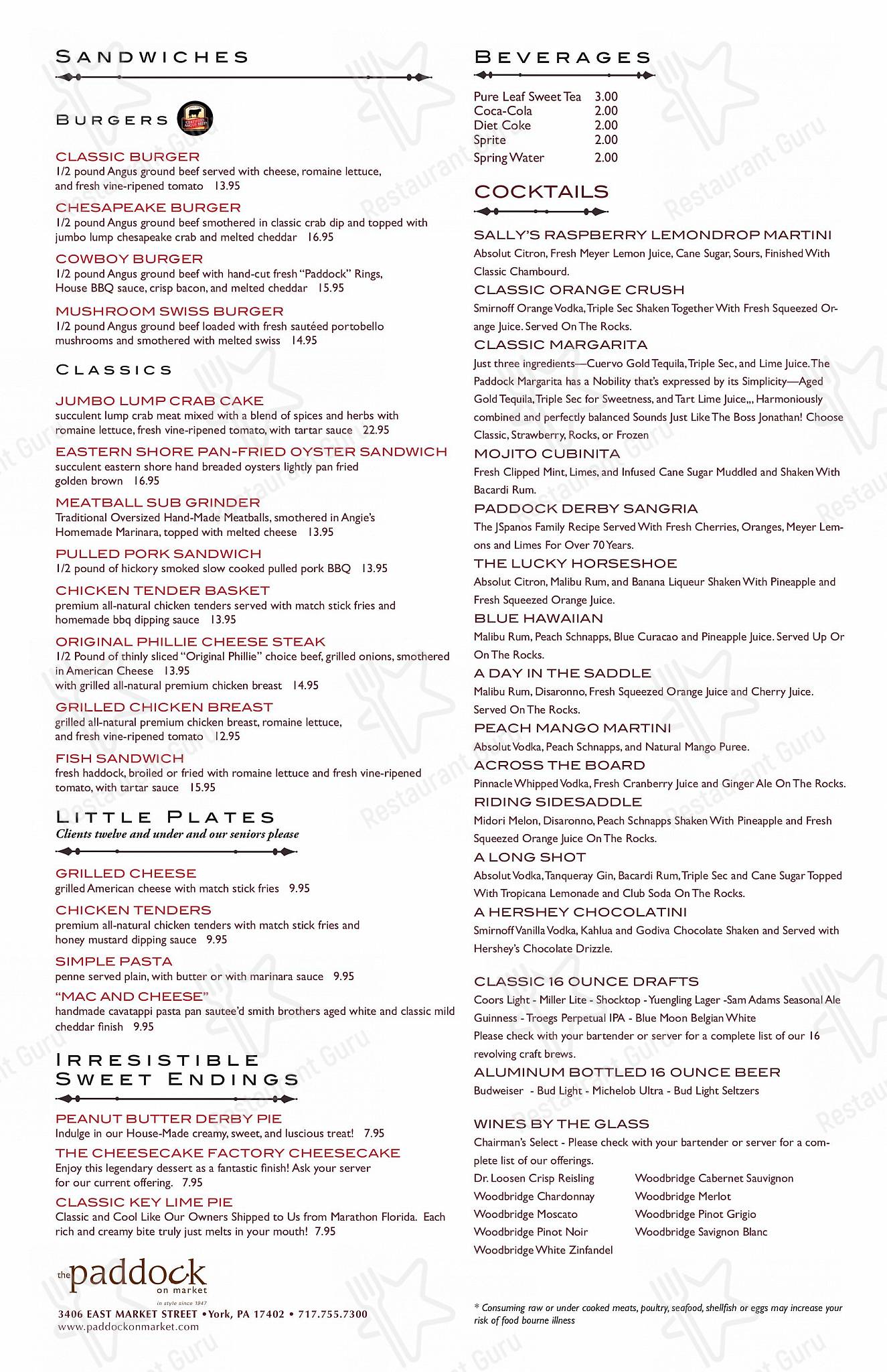 Menu at The Paddock on Market pub & bar, Yorklyn