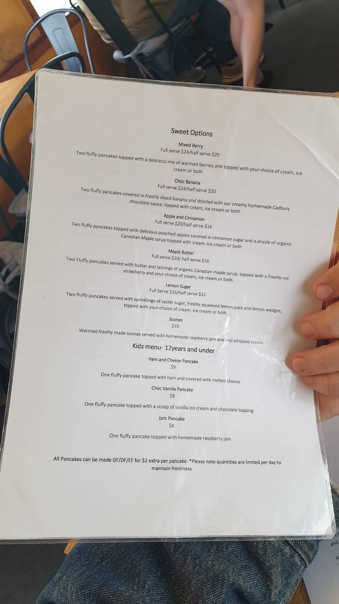 Menu at The Pancake Train Restaurant, Margate