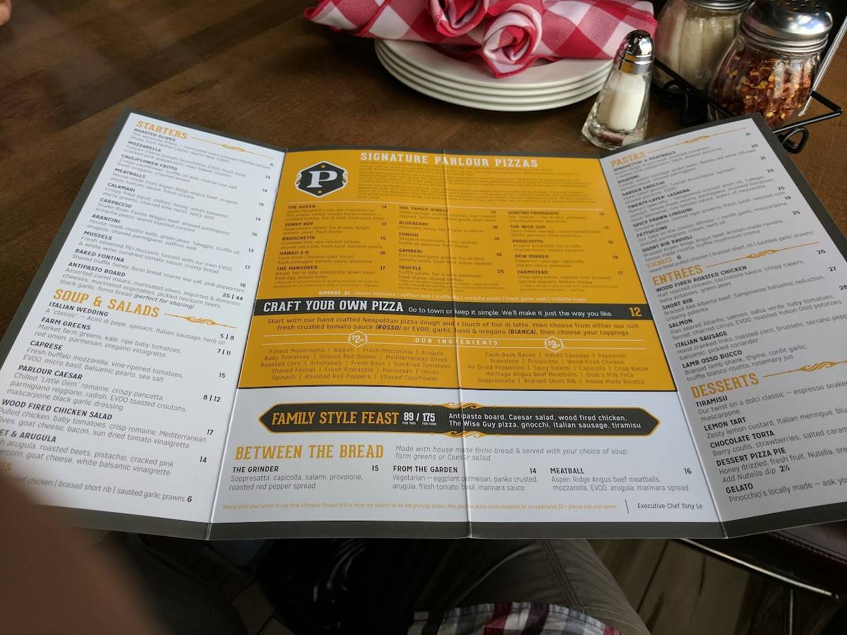 Menu at The Parlour Italian Kitchen & Bar, Edmonton