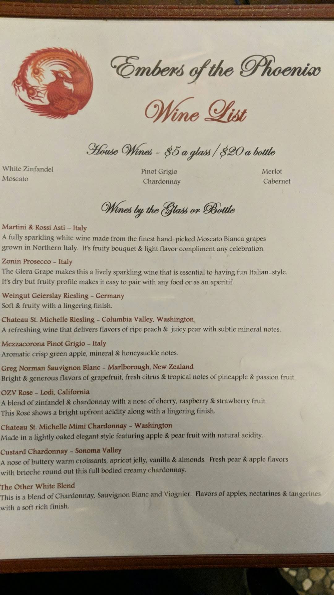 Menu at The Phoenix Restaurant & Martini Bar, Davenport