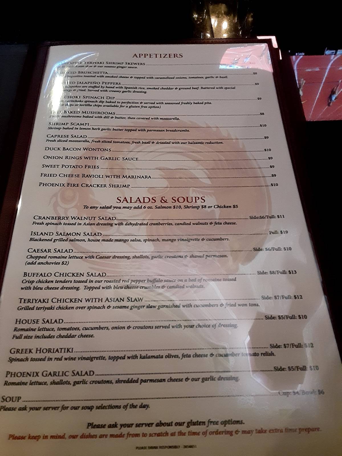 Menu at The Phoenix Restaurant & Martini Bar, Davenport