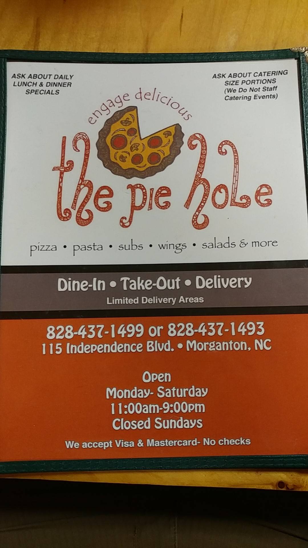 Menu at The Pie Hole: Pizza Pasta Subs Wings Salads restaurant ...