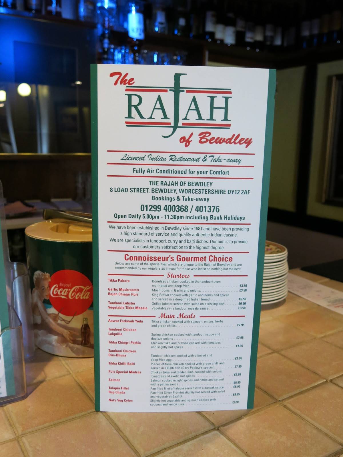 Menu at The Rajah Restaurant & Takeaway, Bewdley