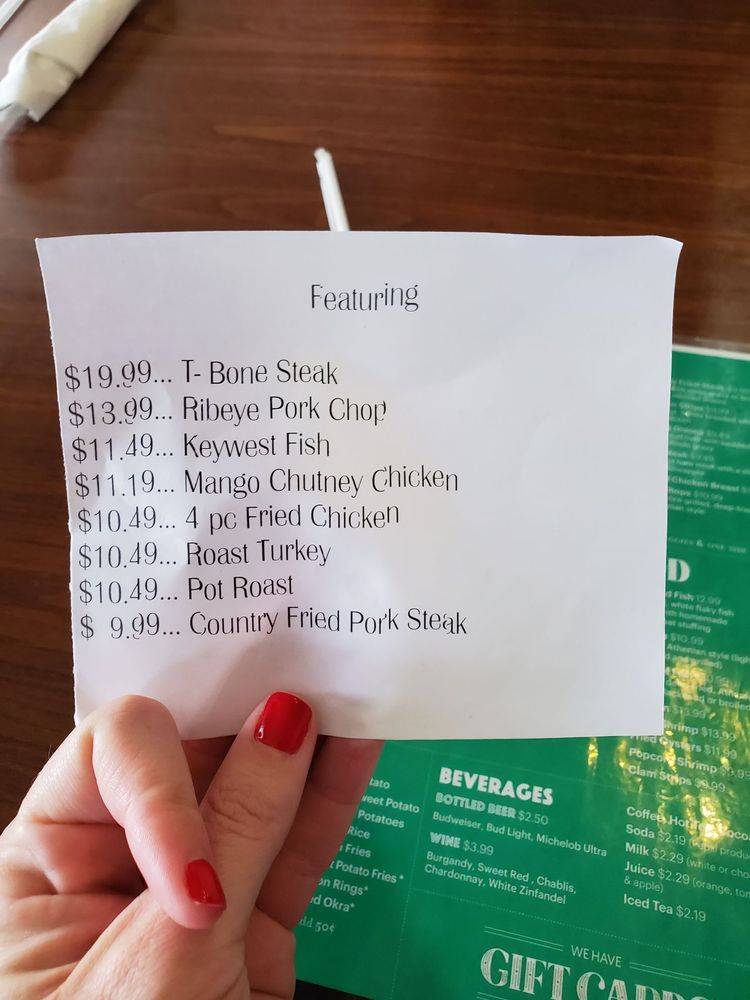 Menu at The Roost at Four Seasons restaurant, Frostproof, US Hwy 27