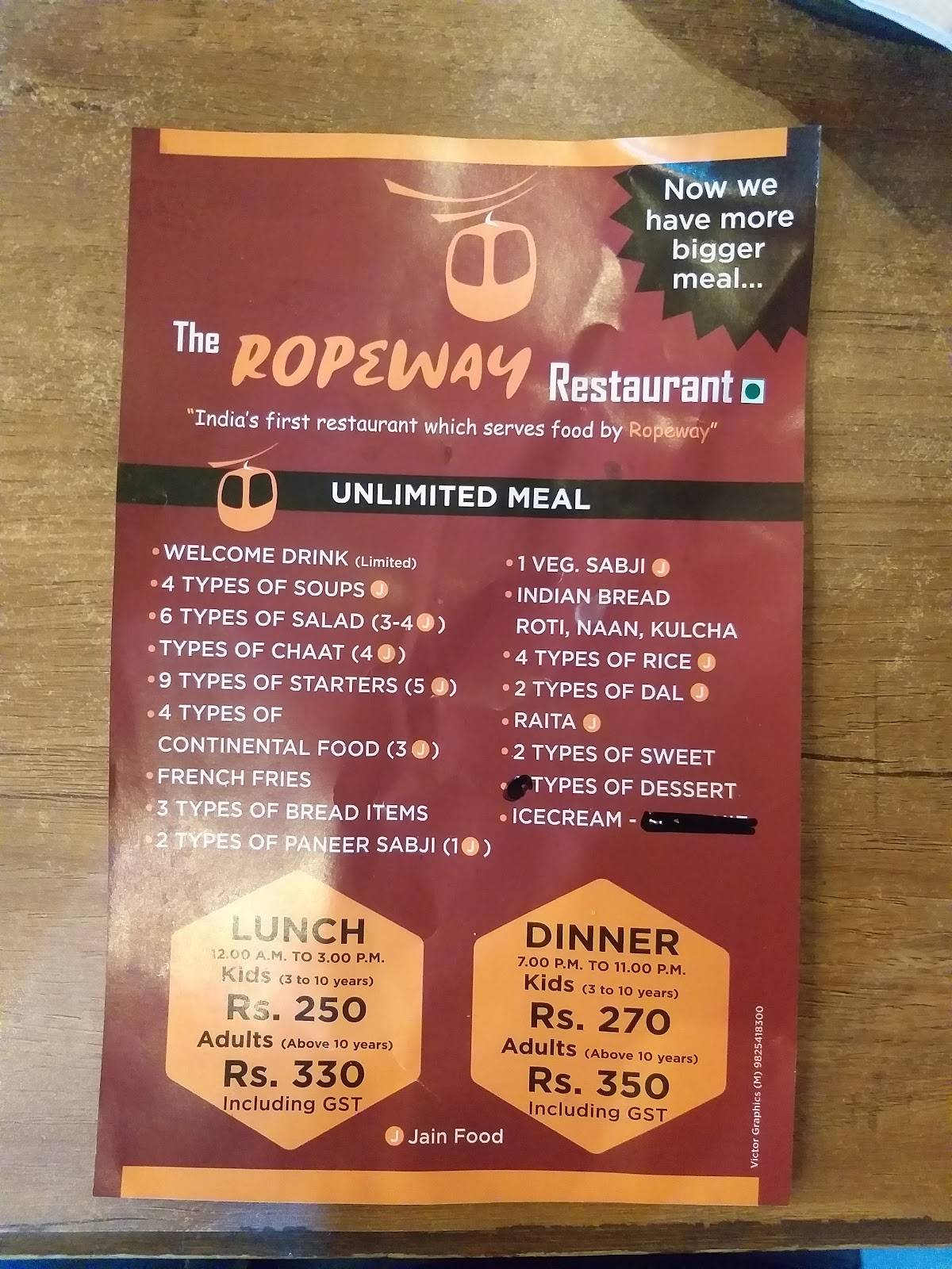 Menu at The Ropeway Restaurant, Surat, shop 101-104