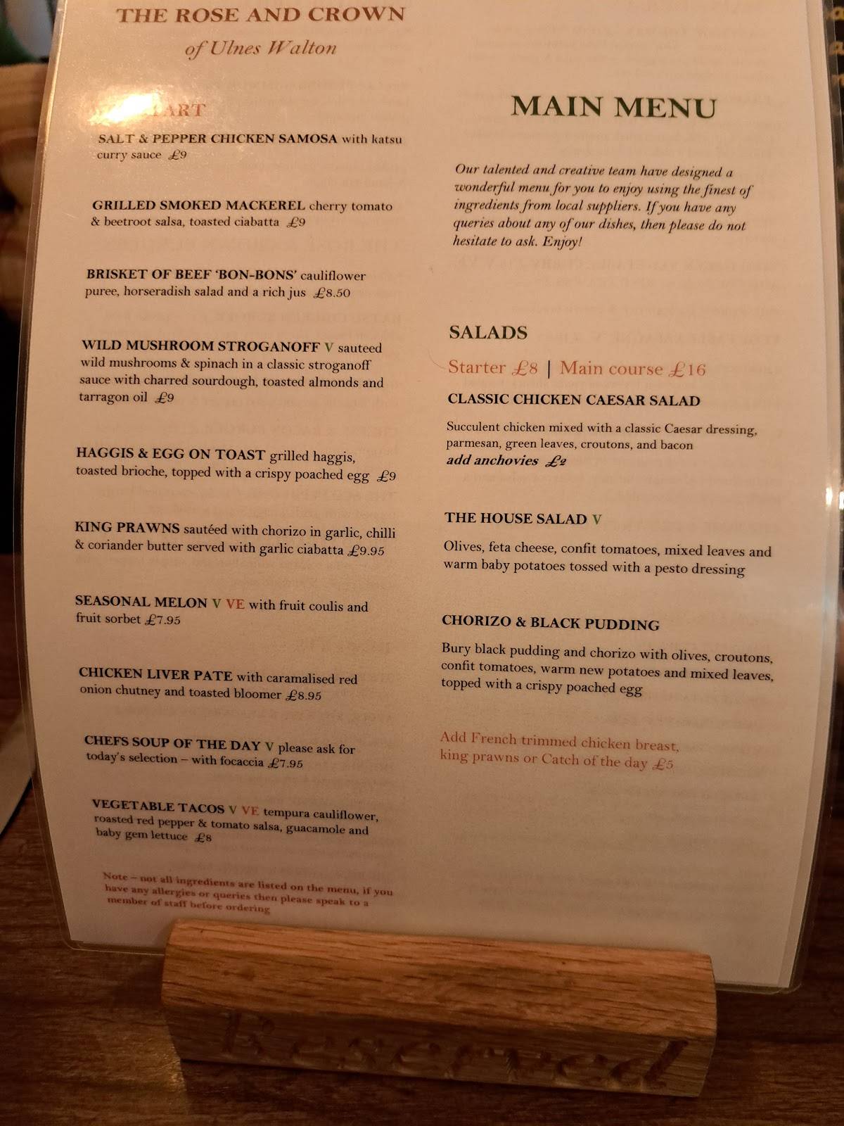 Menu at The Rose & Crown pub & bar, Leyland, 220 Southport Rd