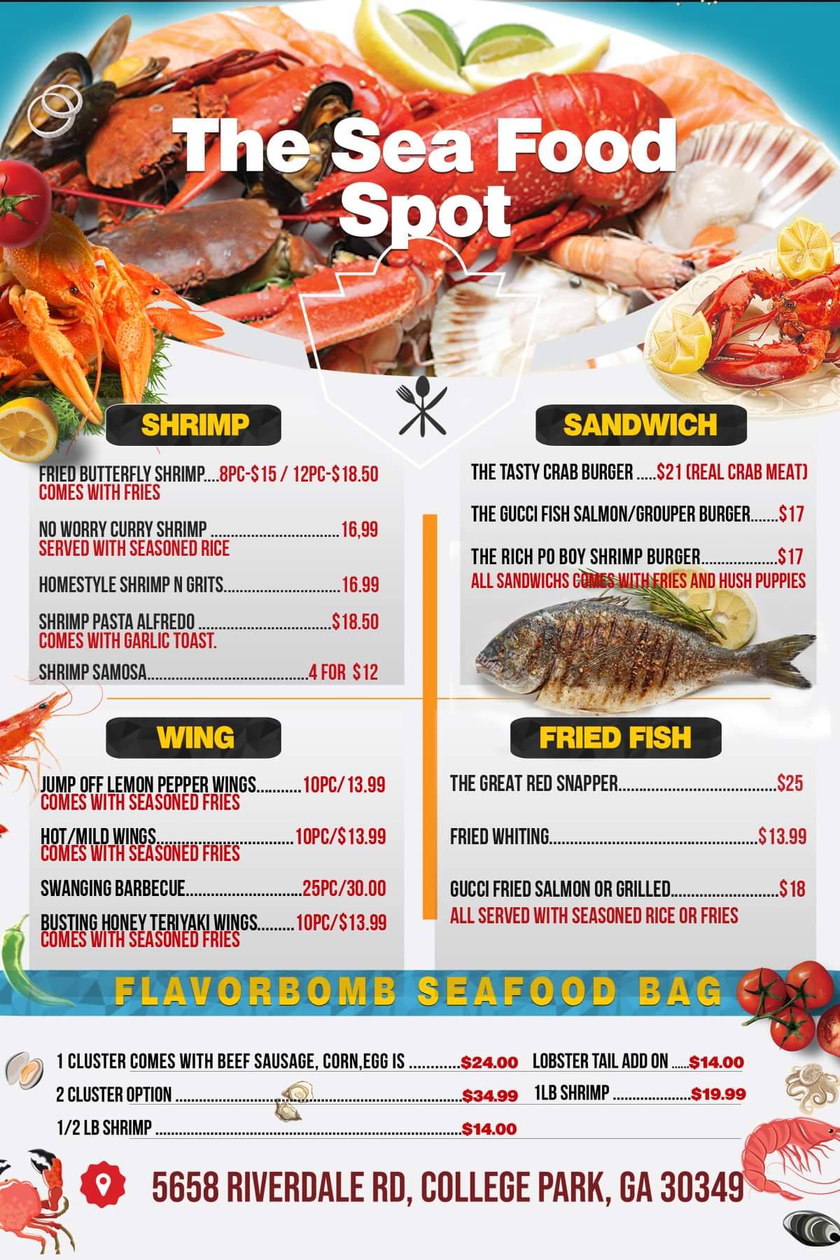 Menu at The Seafood Spot restaurant, Atlanta