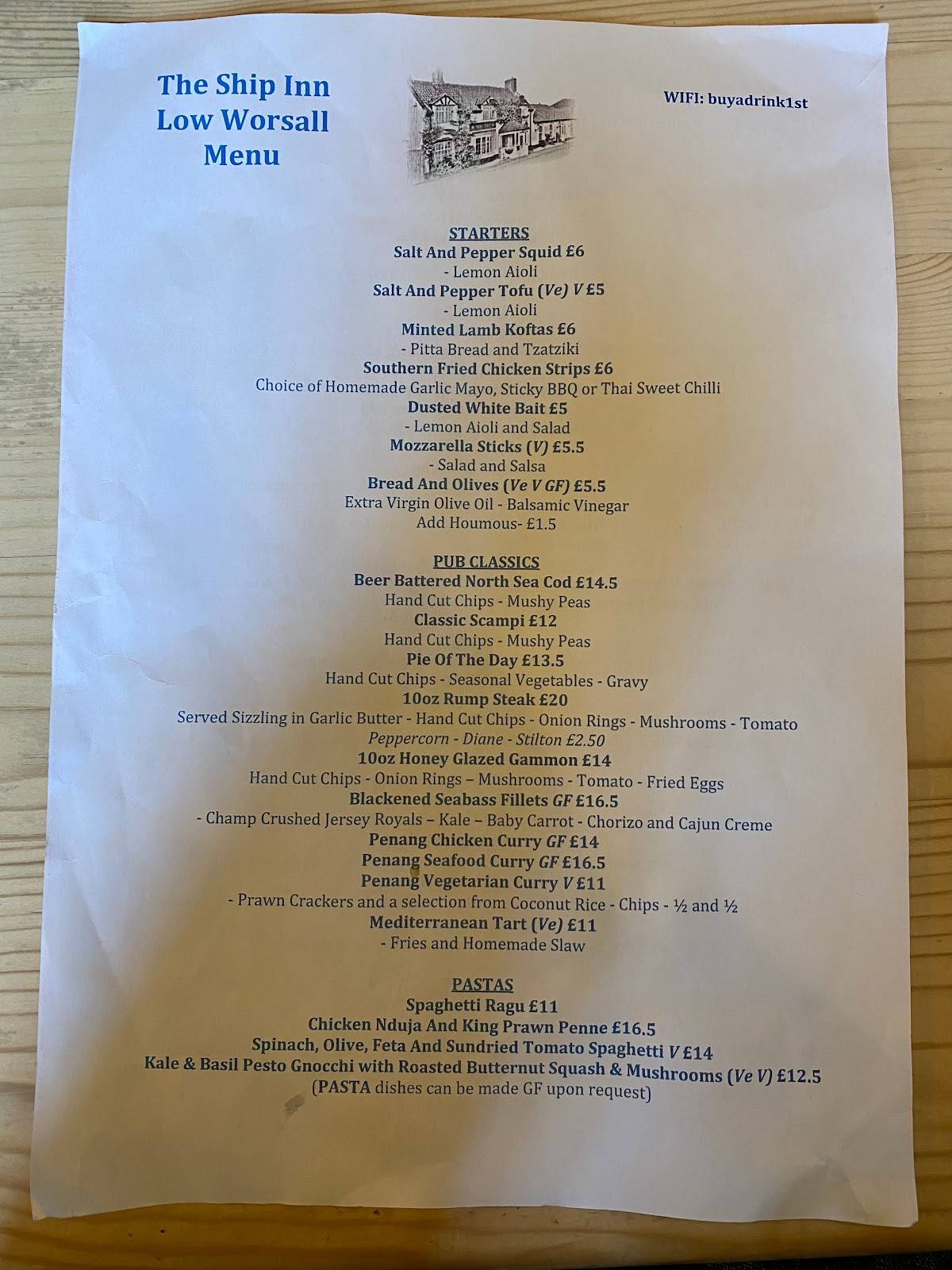 Menu at The Ship Inn Low Worsall pub & bar, Yarm