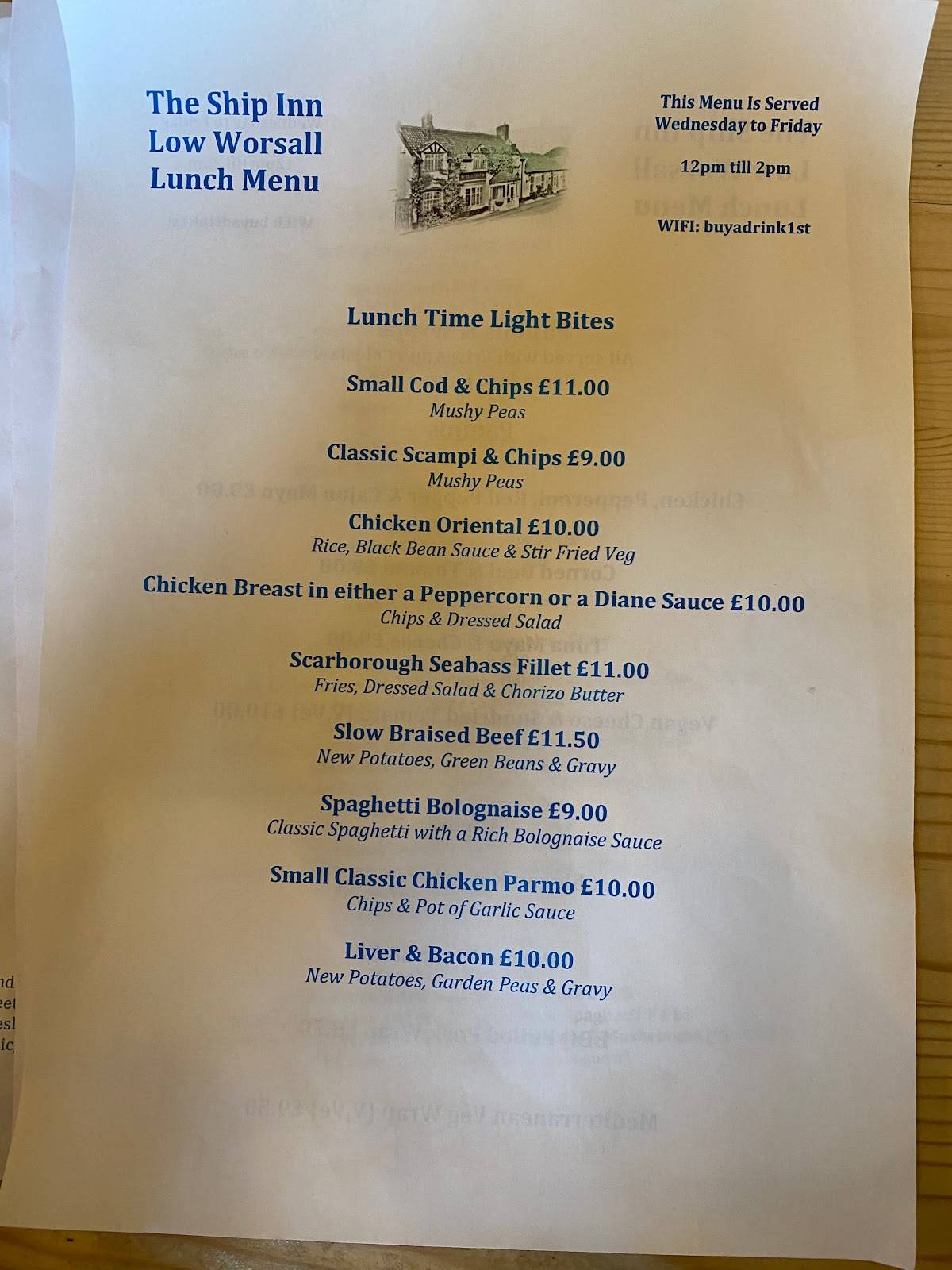 Menu at The Ship Inn Low Worsall pub & bar, Yarm