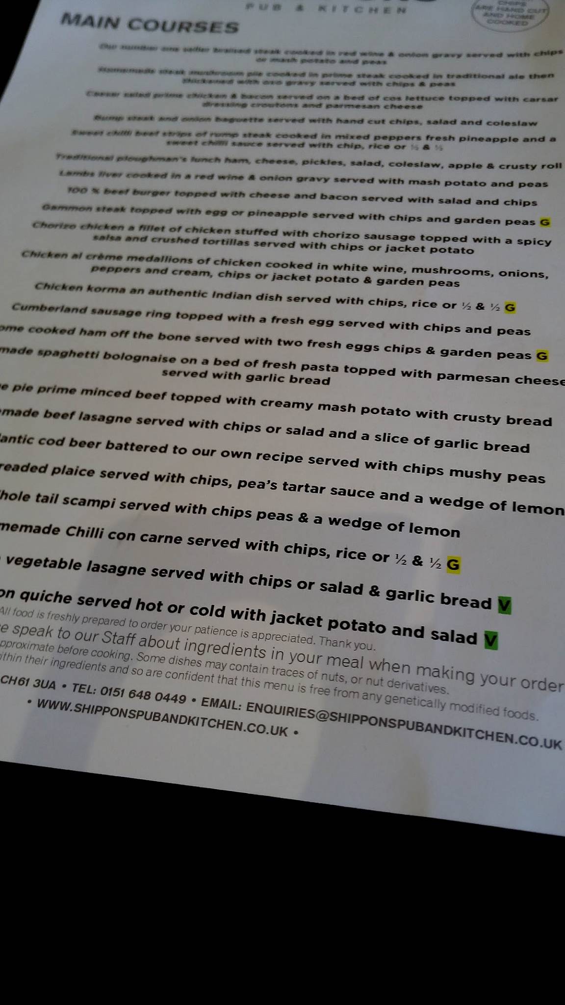 Menu at The Shippons Pub & Kitchen, Birkenhead, 8A Thingwall Rd